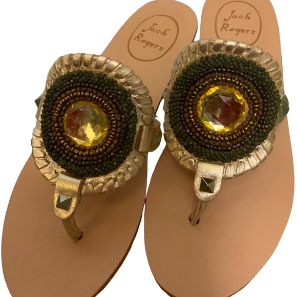 Jack Rogers | Shoes | Jack Rogers Gisele Platinum Leather Beaded ...